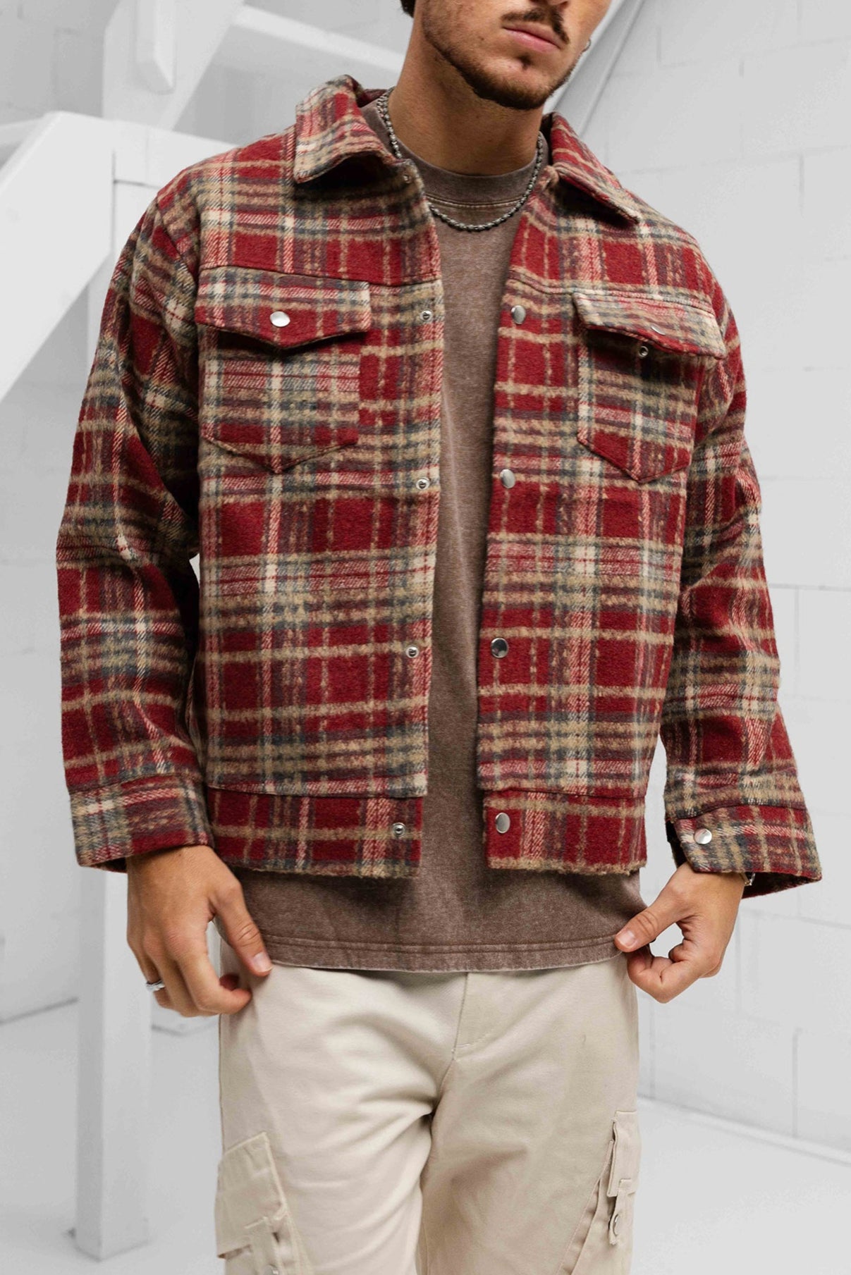 Duca Retro Checked Jacket - Maroon